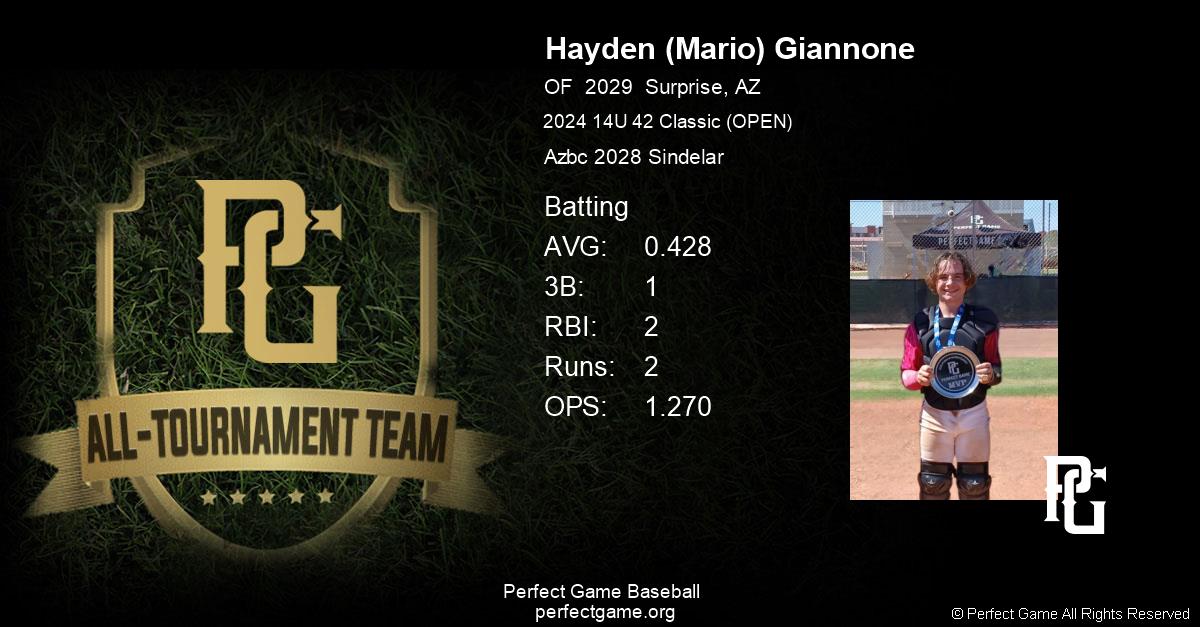 Hayden Giannone - All Tournament Team Certificate (Batting) | Perfect ...