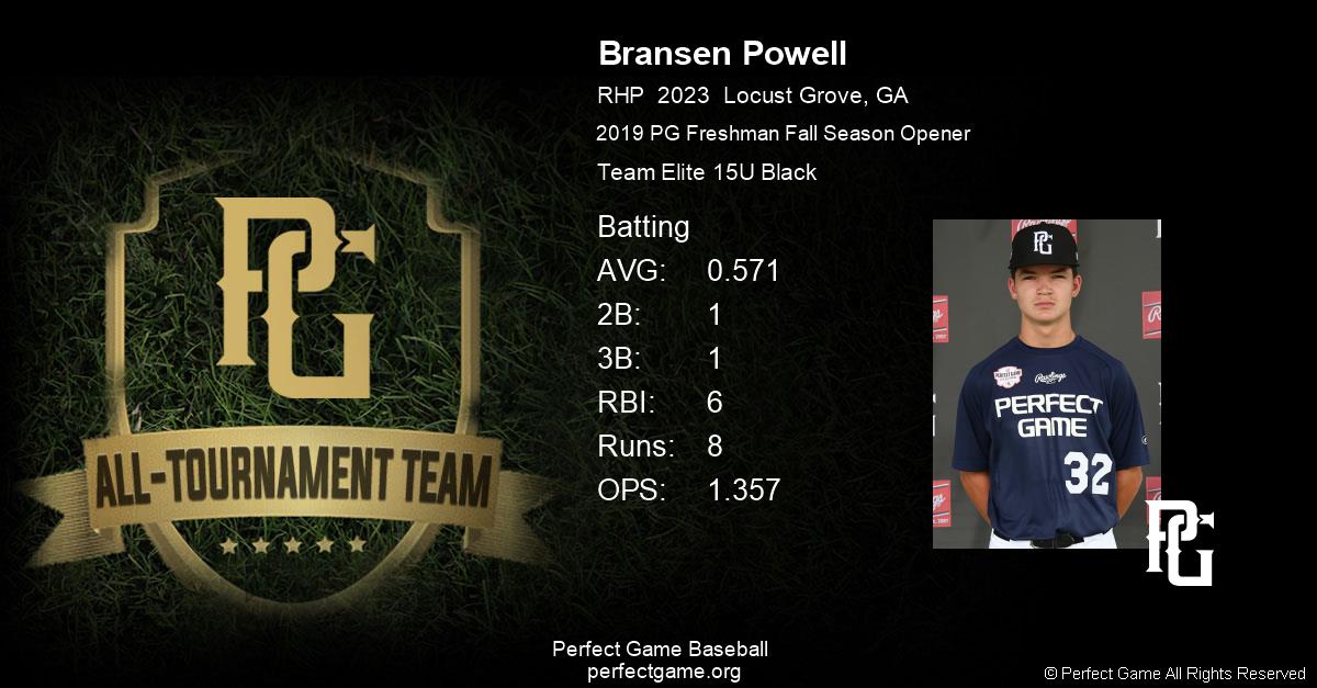 Bransen Powell - All Tournament Team Certificate (Batting) | Perfect Game Baseball