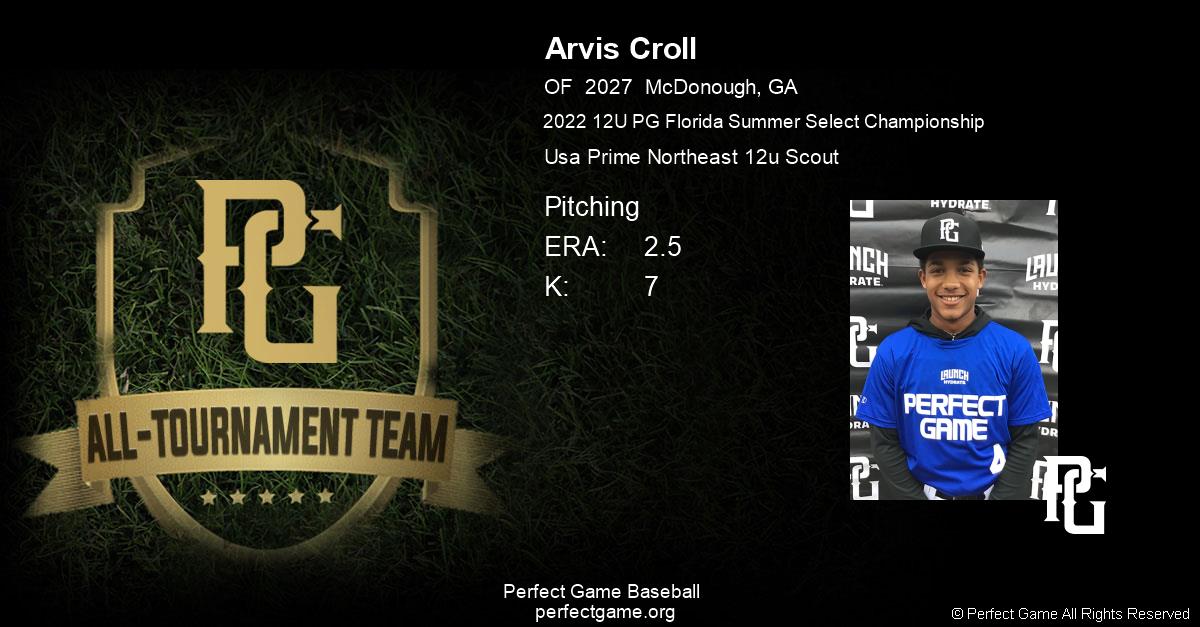 Arvis Croll - All Tournament Team Certificate (Pitching) | Perfect Game ...