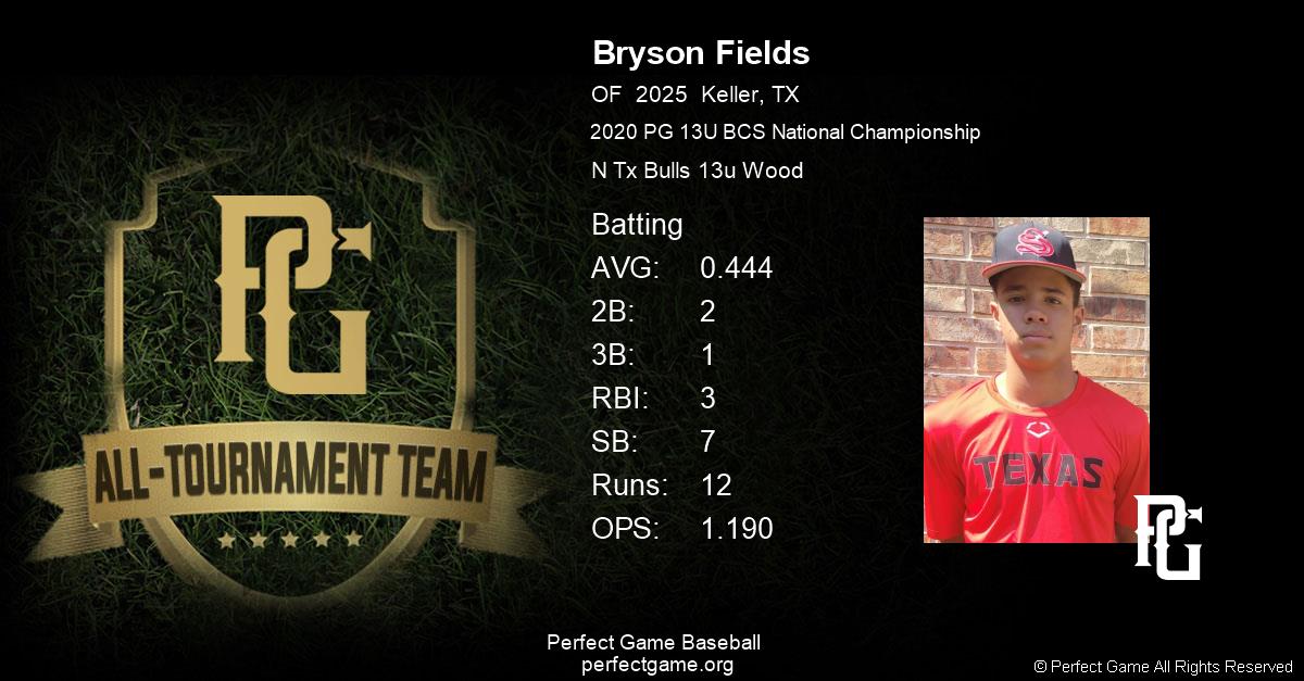 Bryson Fields - All Tournament Team Certificate (Batting) | Perfect ...