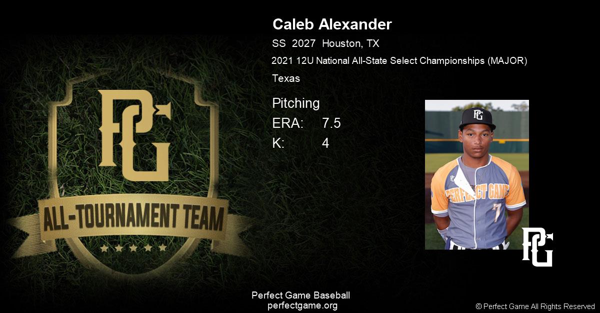 Caleb Alexander - All Tournament Team Certificate (Pitching) | Perfect ...