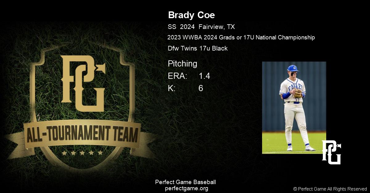 Brady Coe - All Tournament Team Certificate (Pitching) | Perfect Game ...